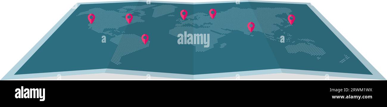 Vector illustration of four-fold world map ( drawn with circular dots ...