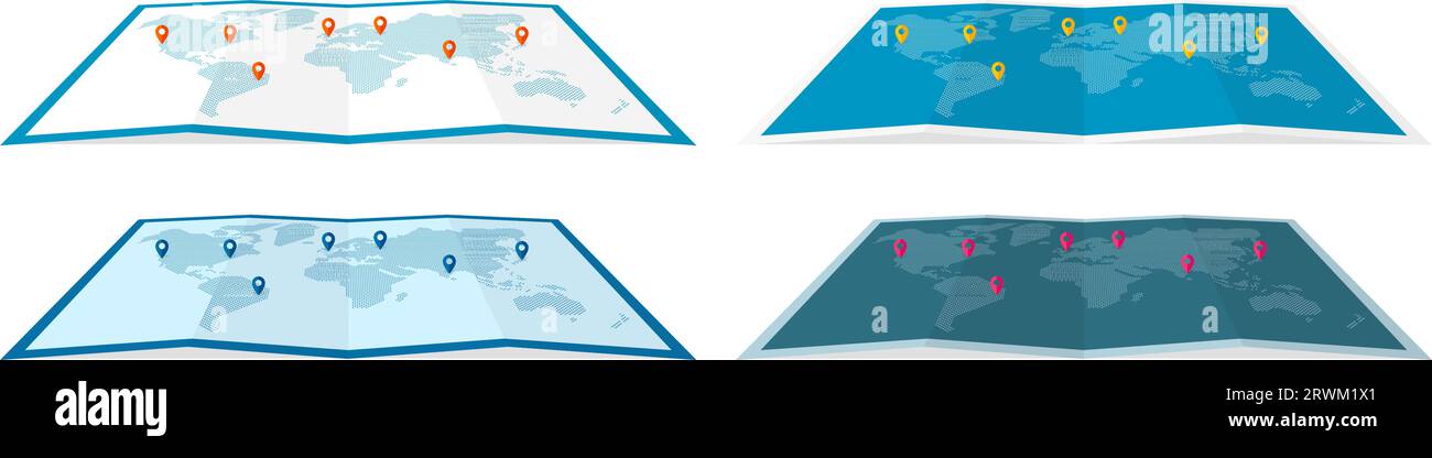 Vector illustration of four-fold world map ( drawn with circular dots ...