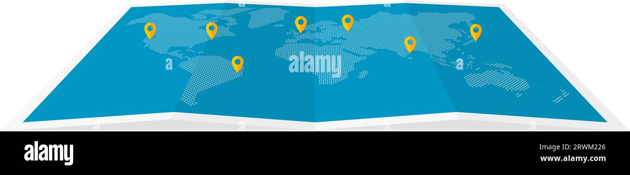 Vector illustration of four-fold world map ( drawn with circular dots ...