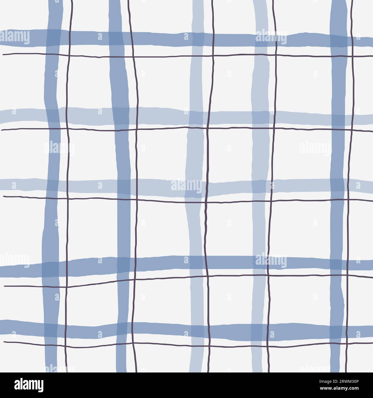 Hand Drawn blue plaid with Vector Seamless Pattern. Doodle Cottagecore ...