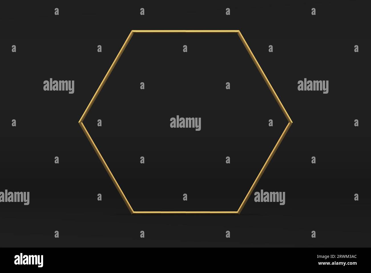 Golden 3d hexagonal frame empty promo studio black background for ...