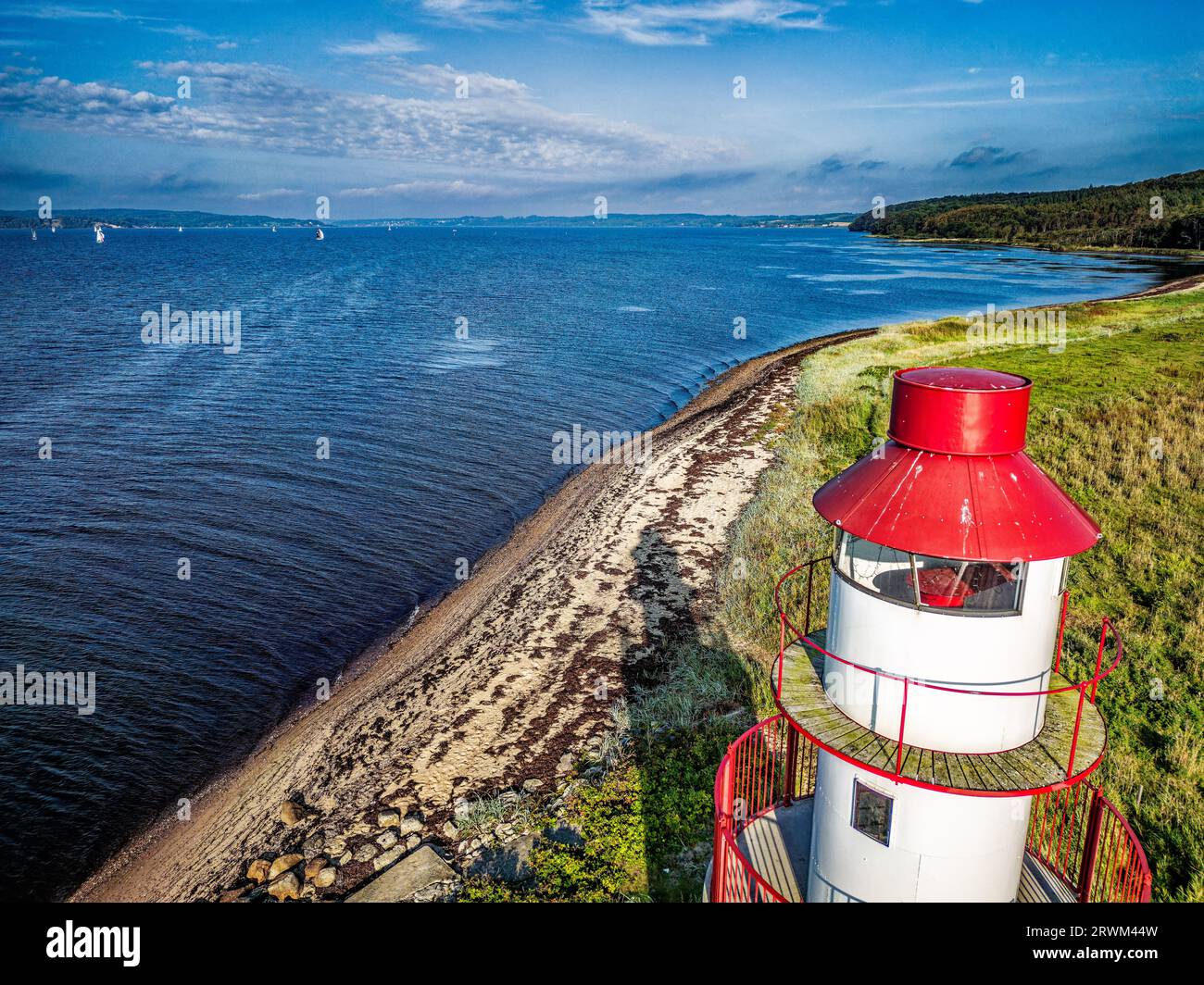 Beach at the Lighthouse at Vejle Fjord in Denmark Named Traeskohage Fyr ...
