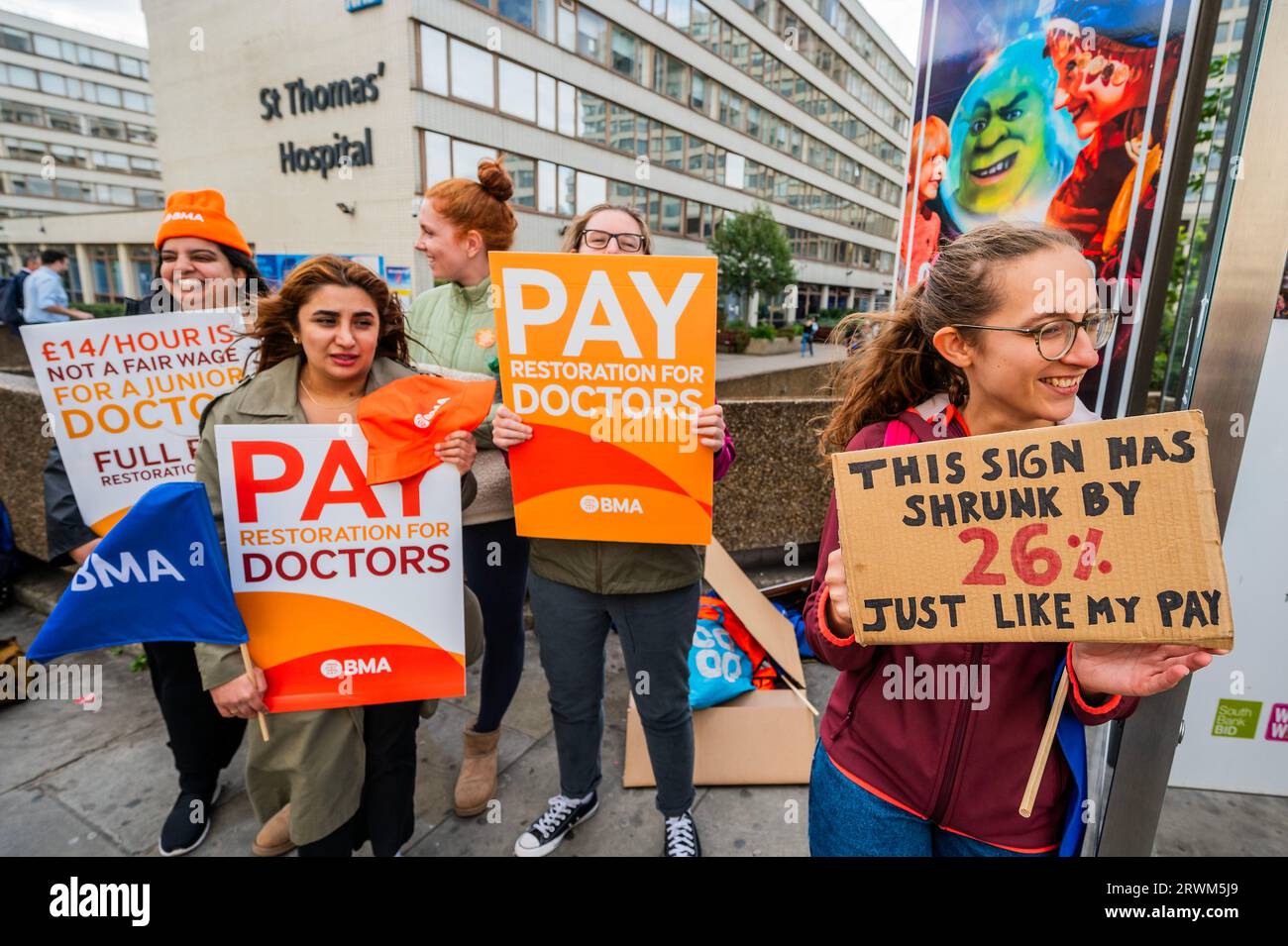 London, UK. 20th Sep, 2023. A picket line outside St Thomas' Hospital ...
