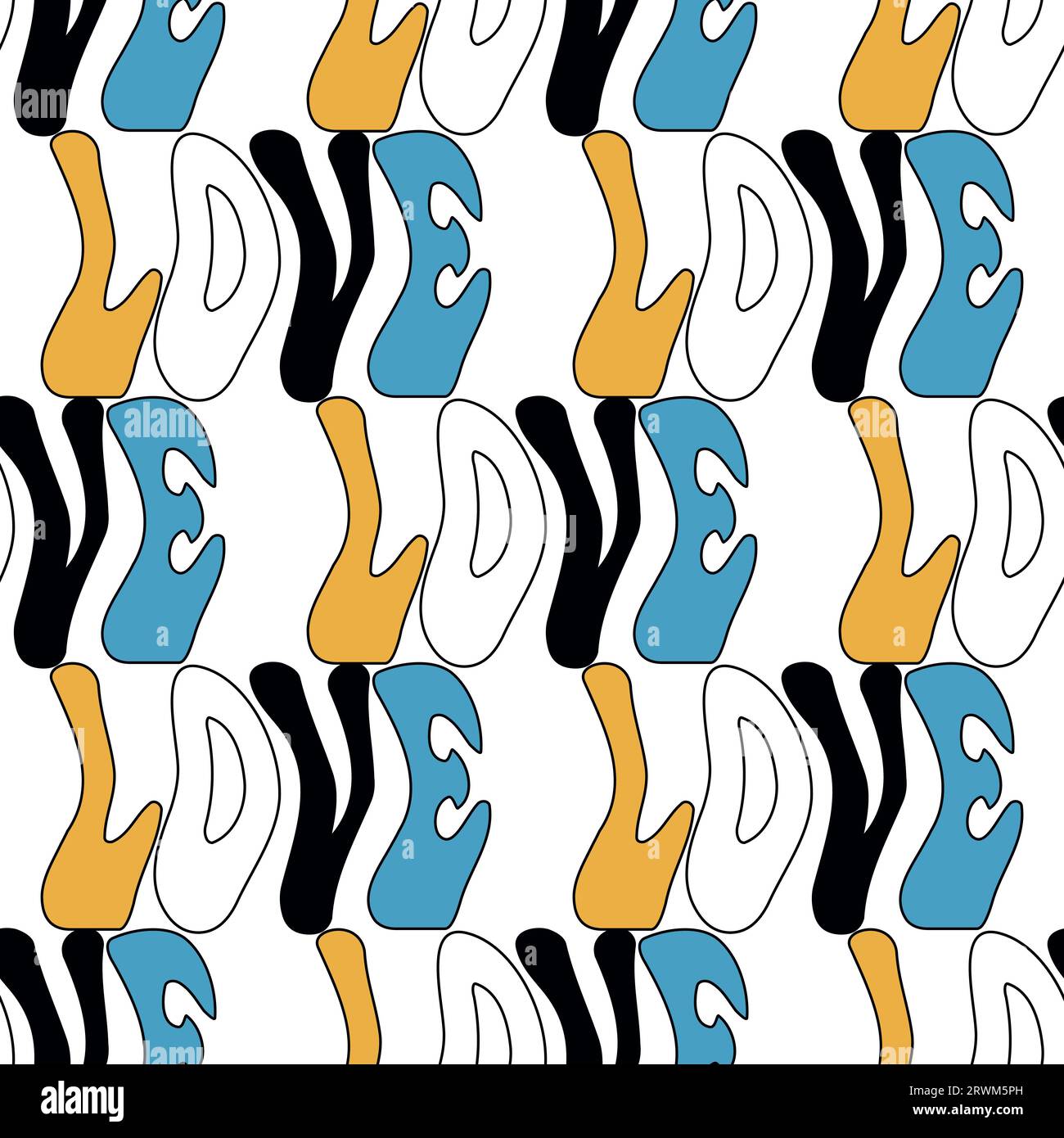 Vector seamless pattern -Y2k groovy quote LOVE lettering. Funky retro ...