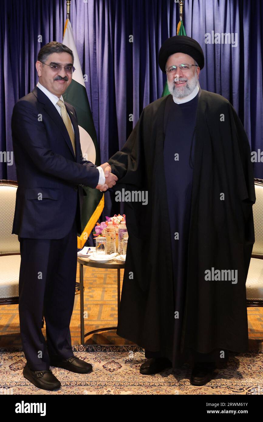New York, USA. 19th Sep, 2023. Iranian President EBRAHIM RAISI (R ...
