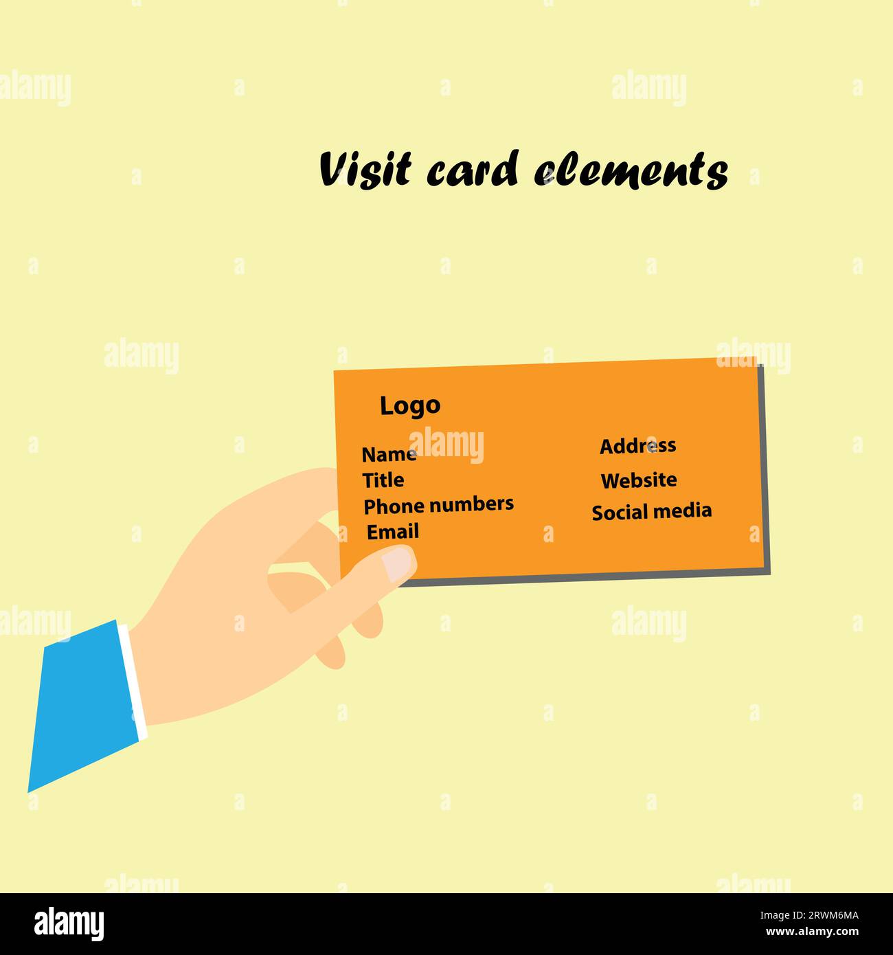 Hand of a man holding a visit and the text visit card elements Stock ...
