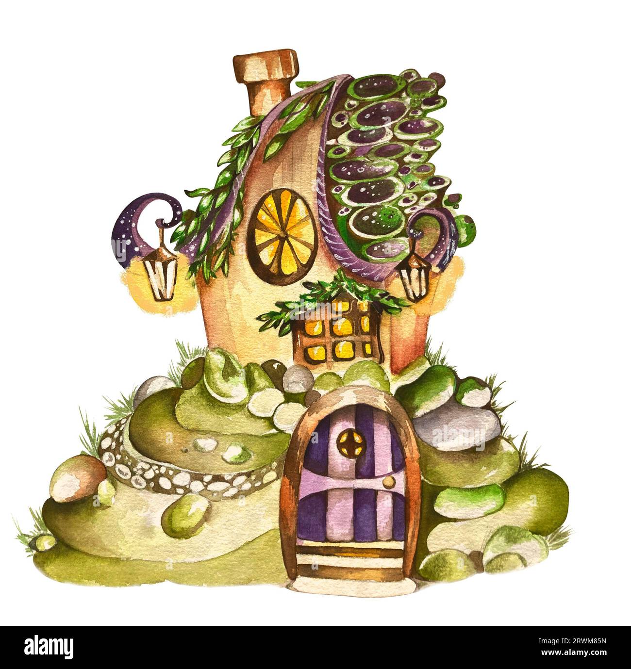 Cartoon mushroom house picture illustration hi-res stock photography ...
