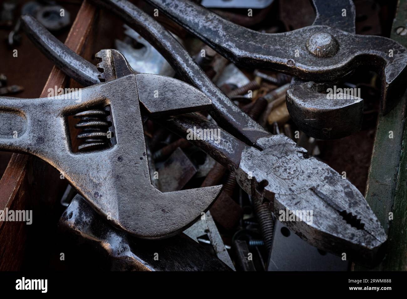 Old tools wooden box hi-res stock photography and images - Alamy