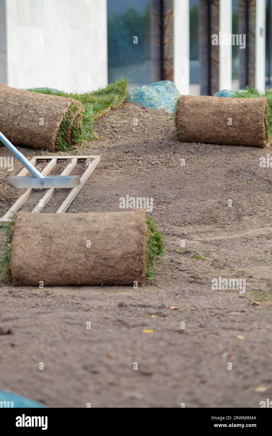 Lawn roll for landscaping the territory. Landscape design Stock Photo ...