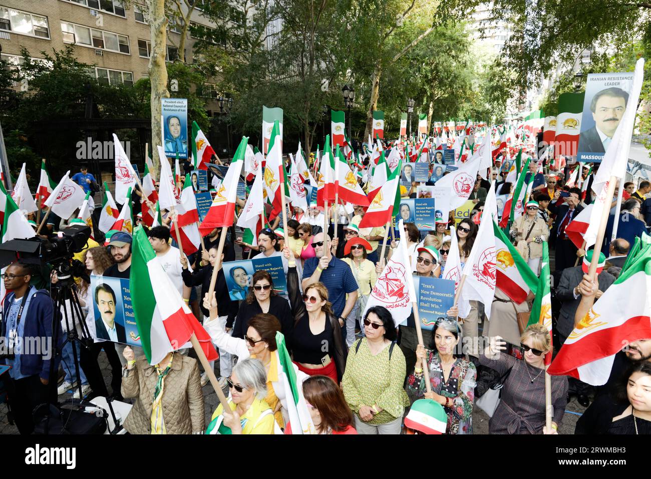 New York, United States. 19th Sep, 2023. Protesters wave the flag of ...