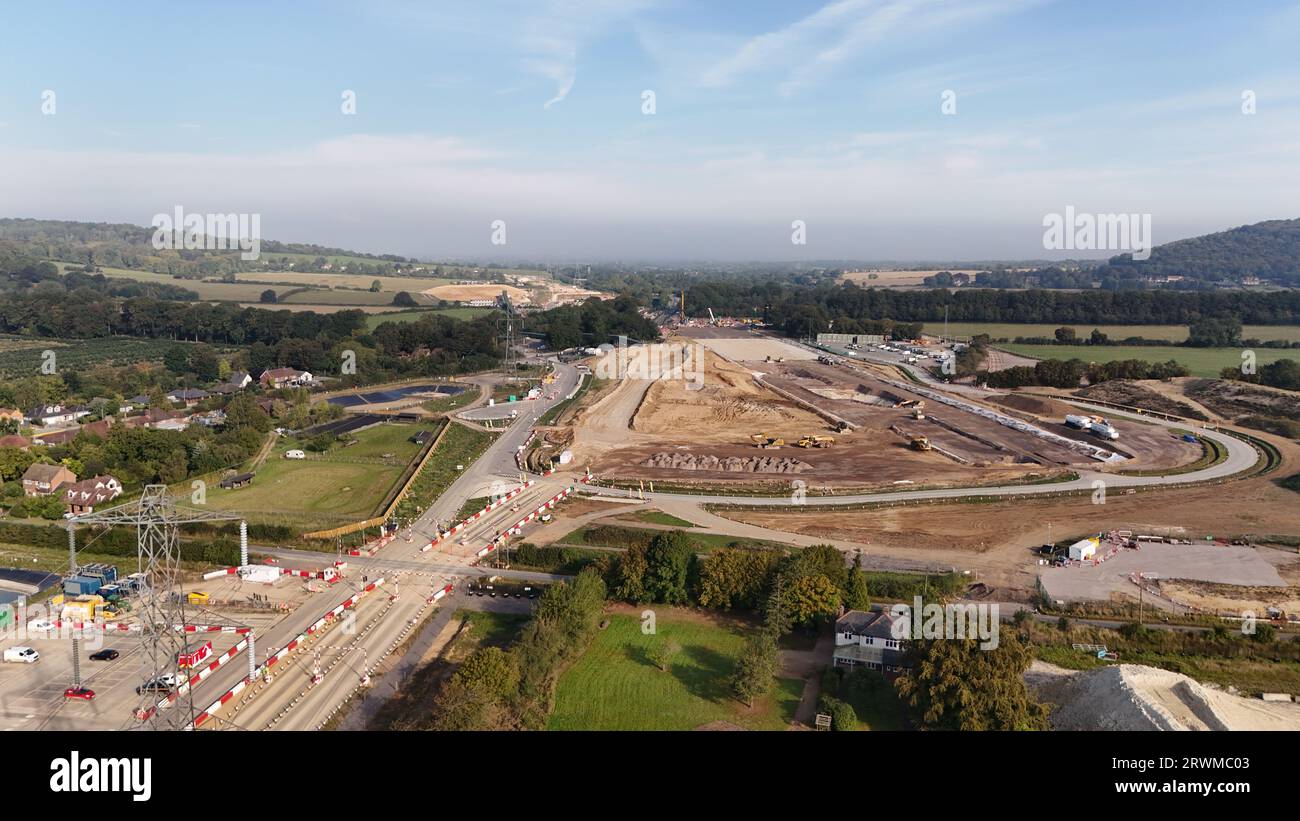 An aerial view of the HS2 Construction progress in Wendover ...
