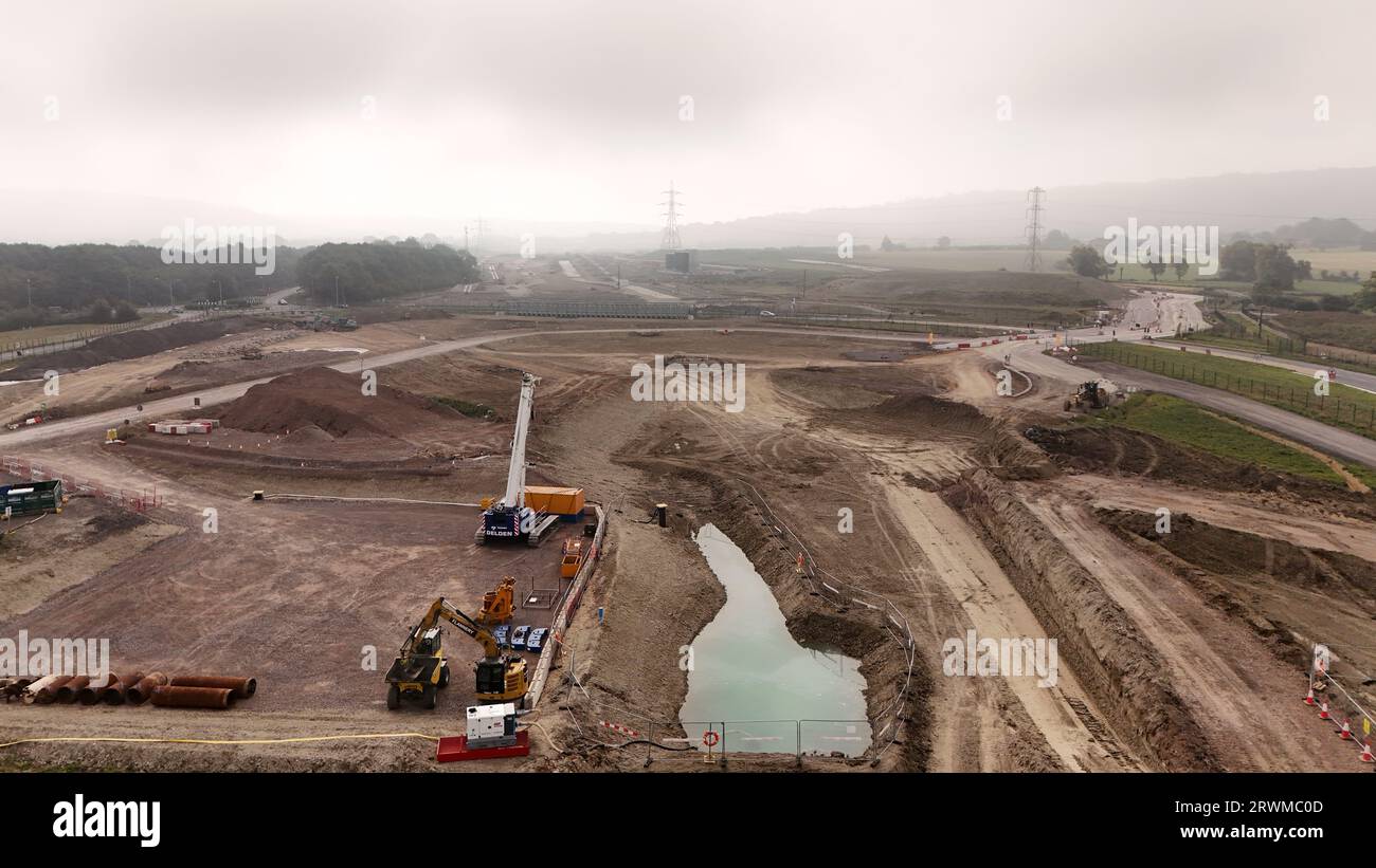 An aerial view of the HS2 Construction progress in Wendover ...