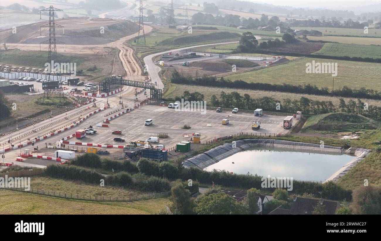 An aerial view of the HS2 Construction progress in Wendover ...