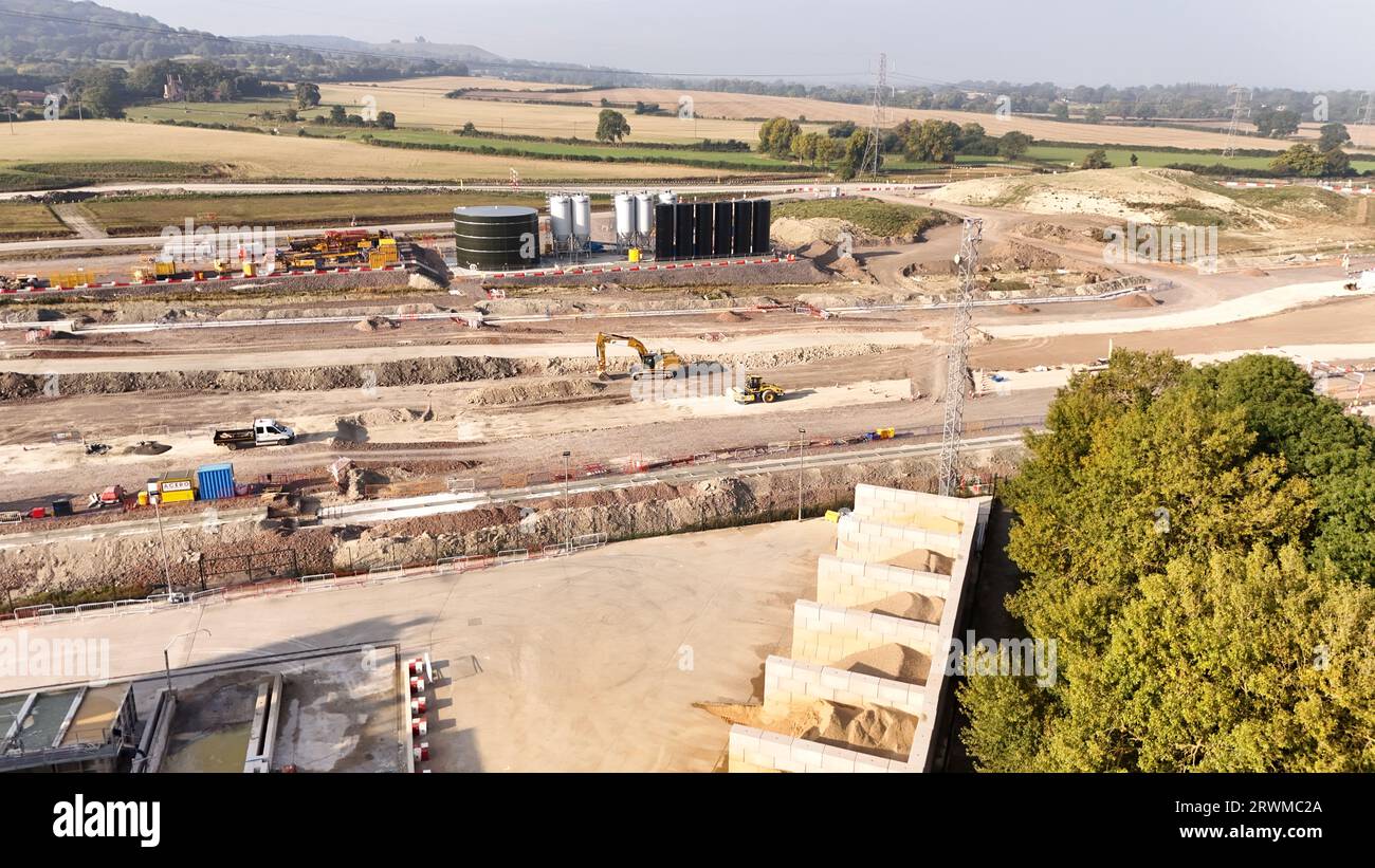 An aerial view of the HS2 Construction progress in Wendover ...