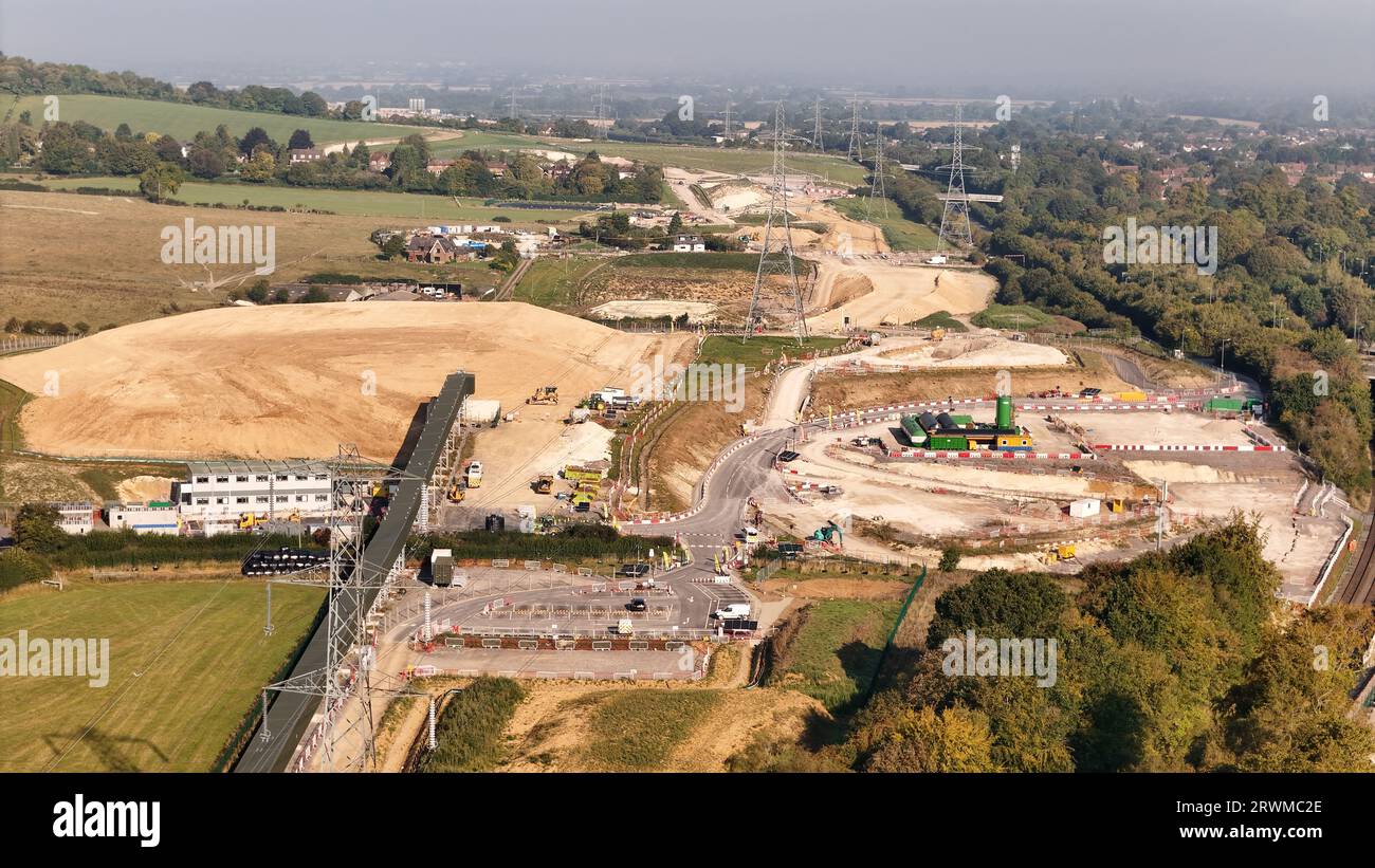 An aerial view of the HS2 Construction progress in Wendover ...