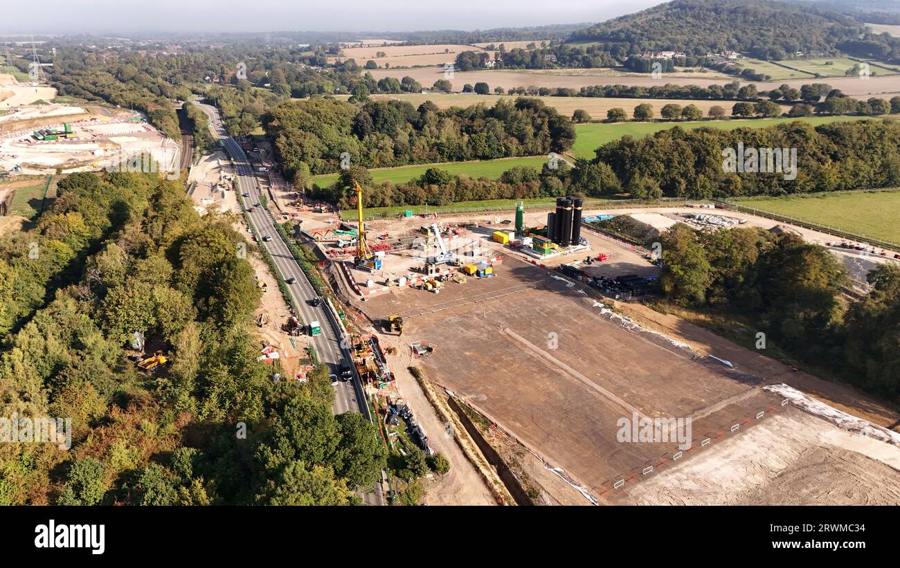 An aerial view of the HS2 Construction progress in Wendover Buckinghamshire, UK Stock Photo - Alamy