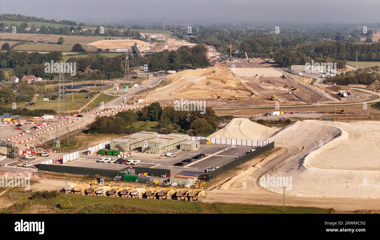 An aerial view of the HS2 Construction progress in Wendover ...