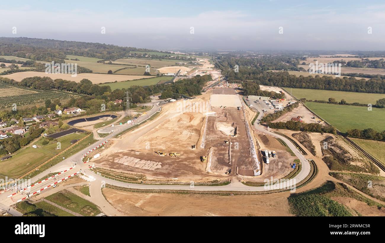 An aerial view of the HS2 Construction progress in Wendover ...