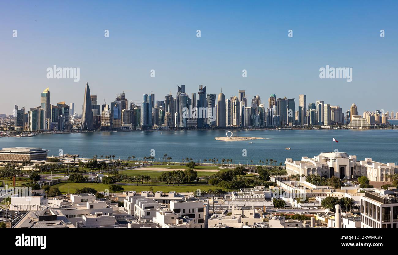 A stunning aerial view of the skyline of Qatar Stock Photo - Alamy