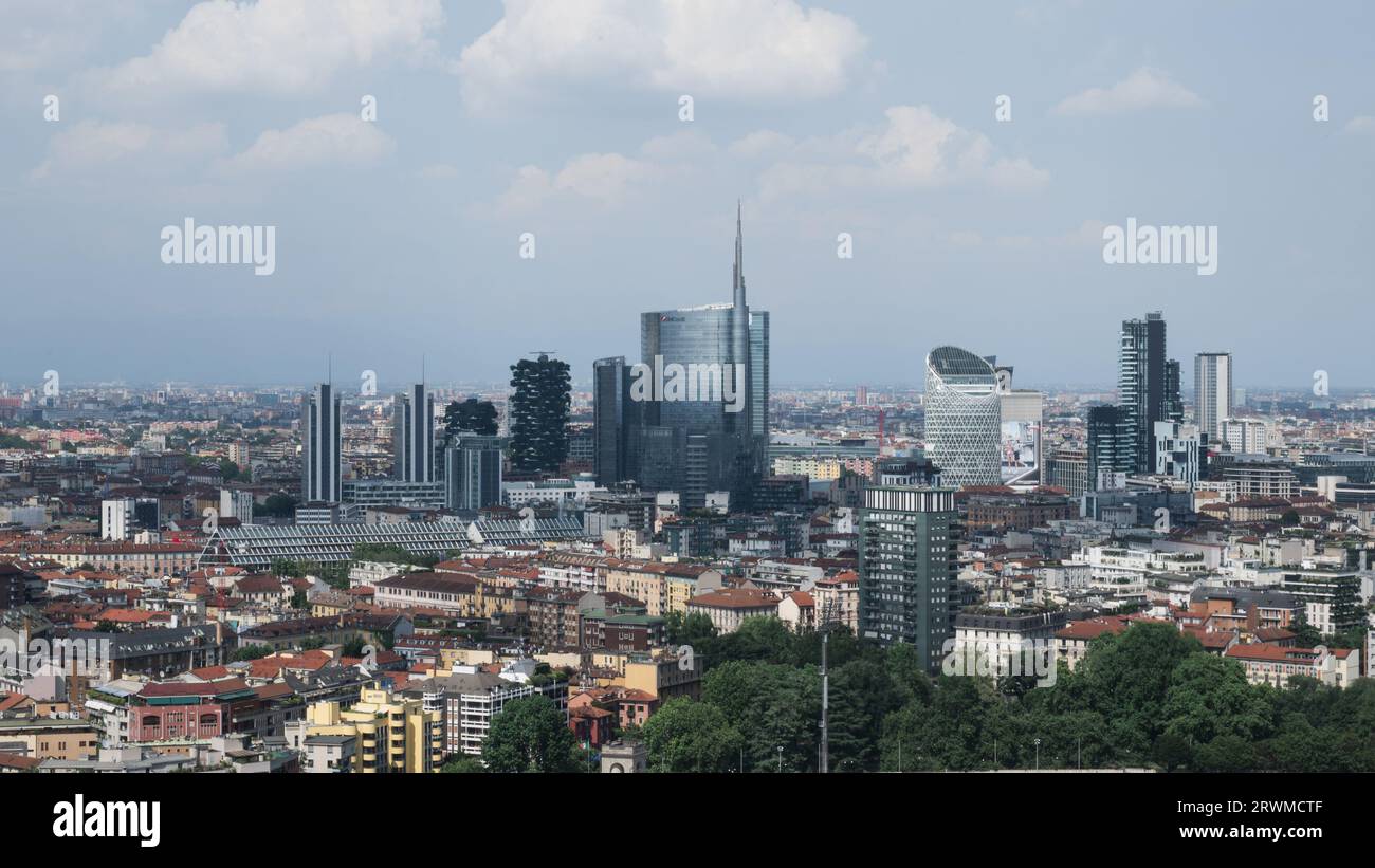 An aerial view of the bustling metropolis of Milan with skyscrapers ...
