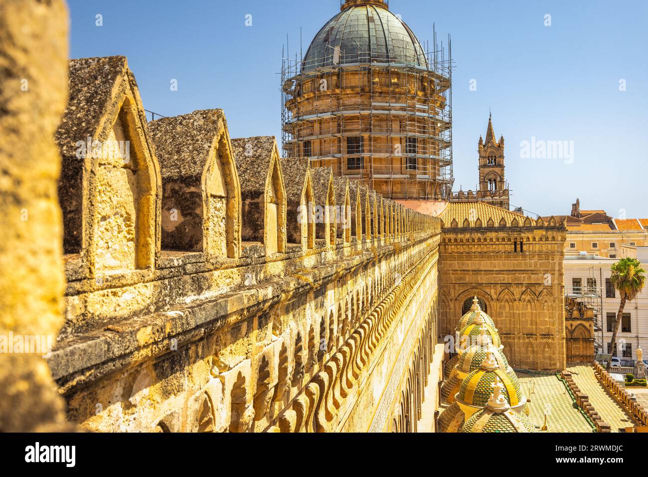 Detail view from roof of Palermo Cathedral, a major landmark and ...