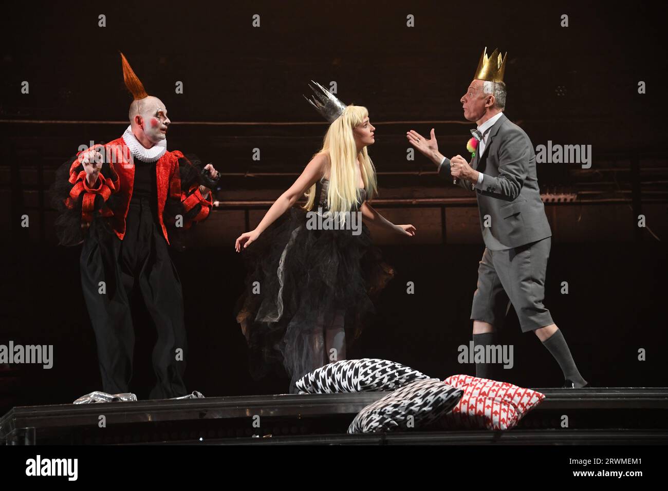Moscow. Actors Andrei Smirnov as a jester, Glafira Lebedeva as a ...