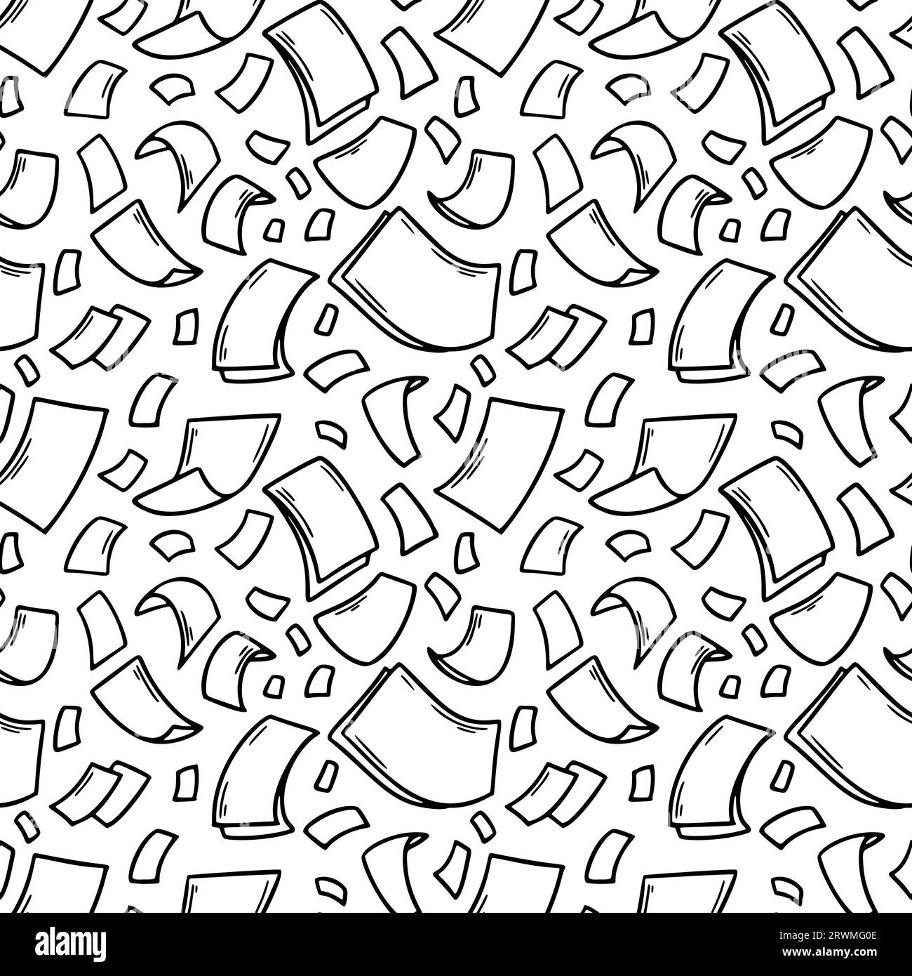 Flying Paper Sheets Seamless Pattern In Doodle Style Hand Drawn Blank