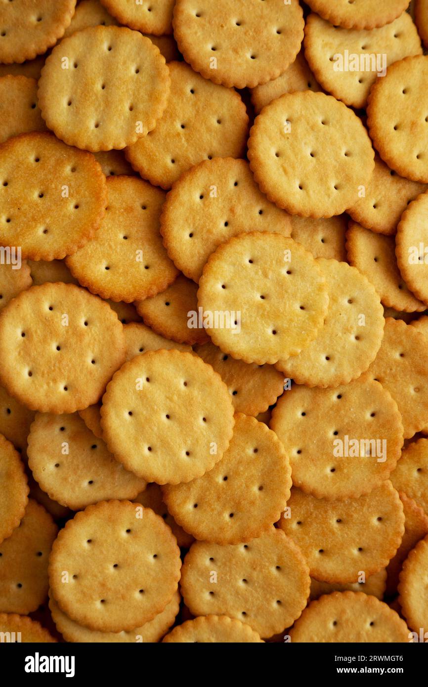 Round Crispy Crackers with Sea Salt, top view Stock Photo - Alamy