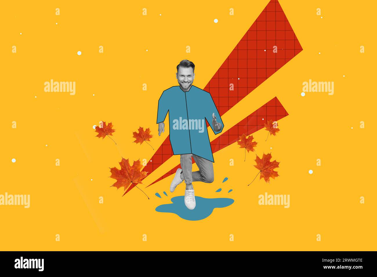 Composite collage picture of positive black white colors guy running ...