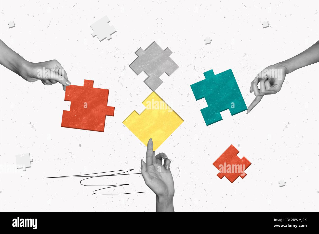 Composite collage picture of black white colors arms fingers hold ...