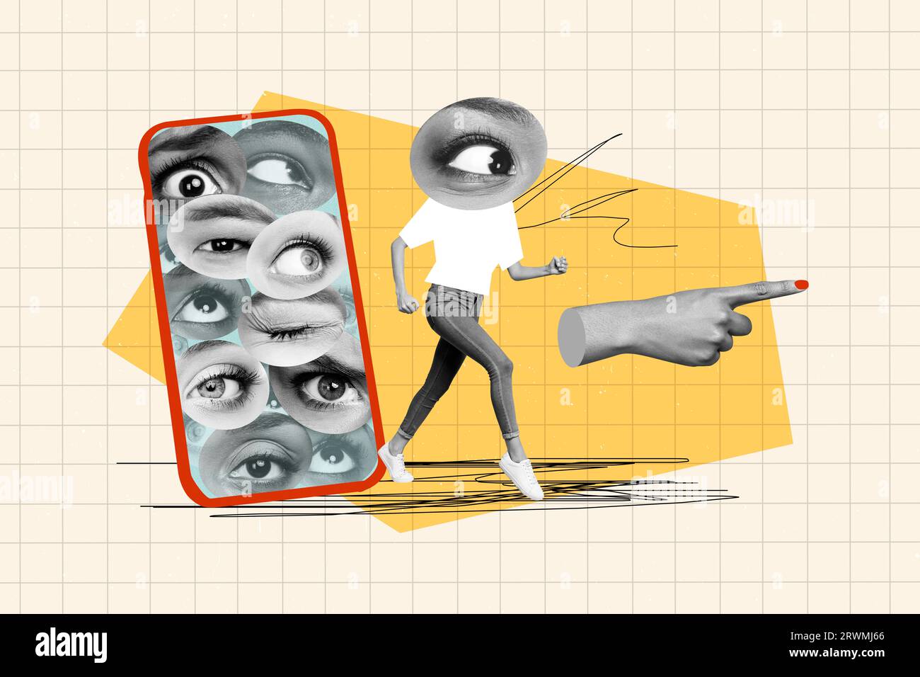 Billboard collage of funny headless absurd surreal eye watching ...