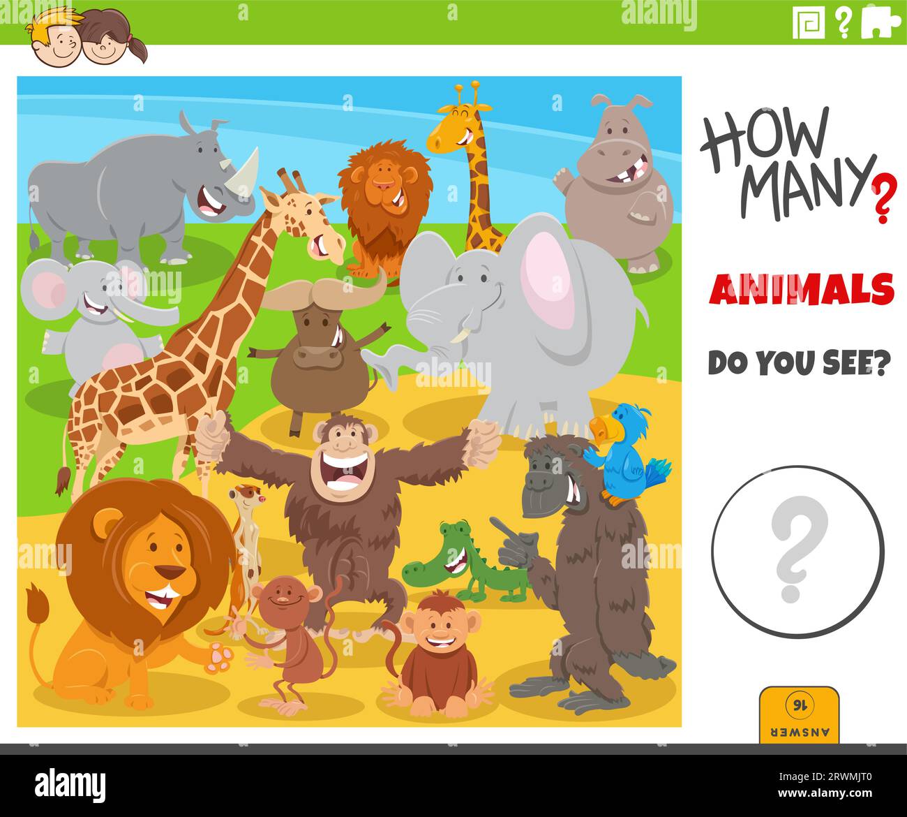 Illustration of educational counting game for children with cartoon ...