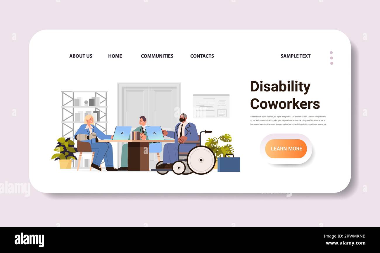 disabled businessman in wheelchair discussing with coworkers in office ...