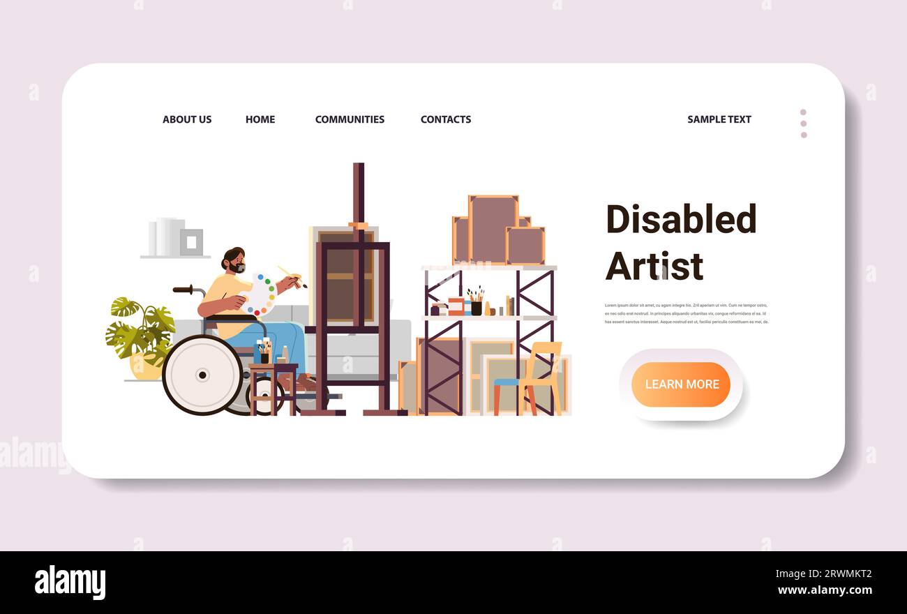 disabled man artist in wheelchair drawing on canvas creative art hobby ...