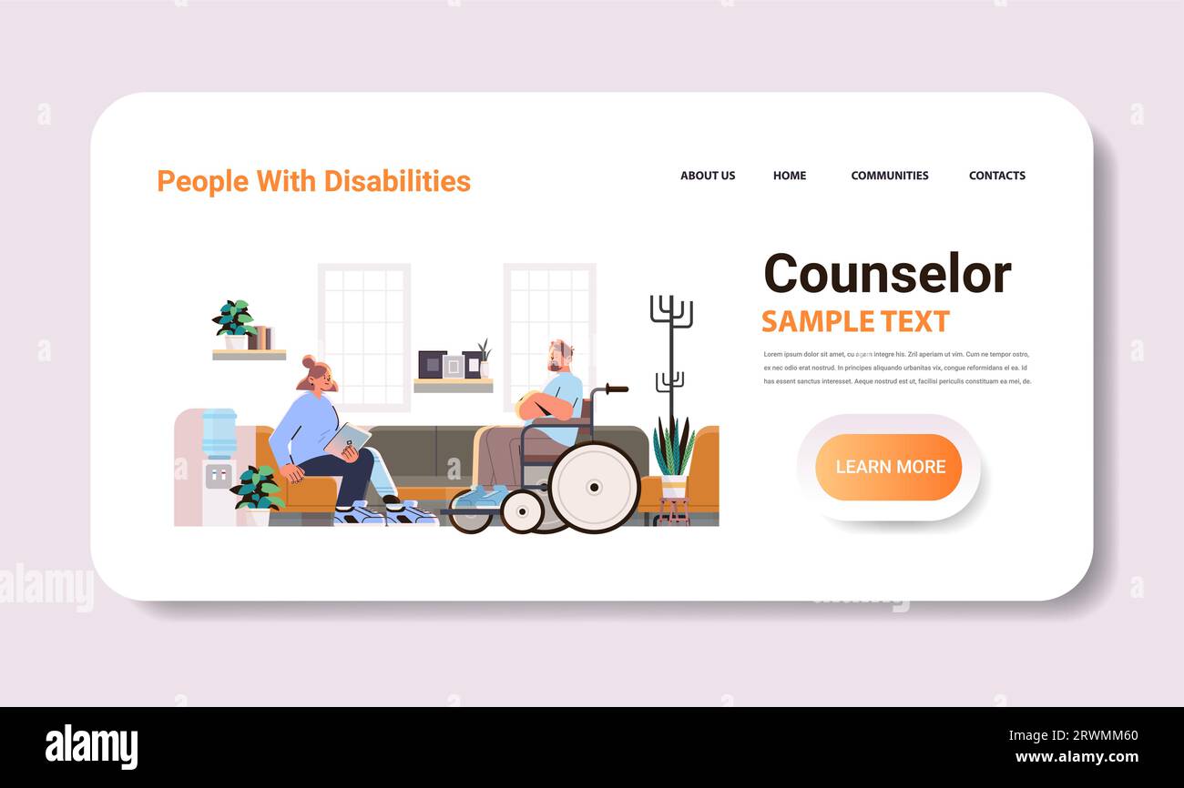 disabled man in wheelchair during therapy with counselor ...