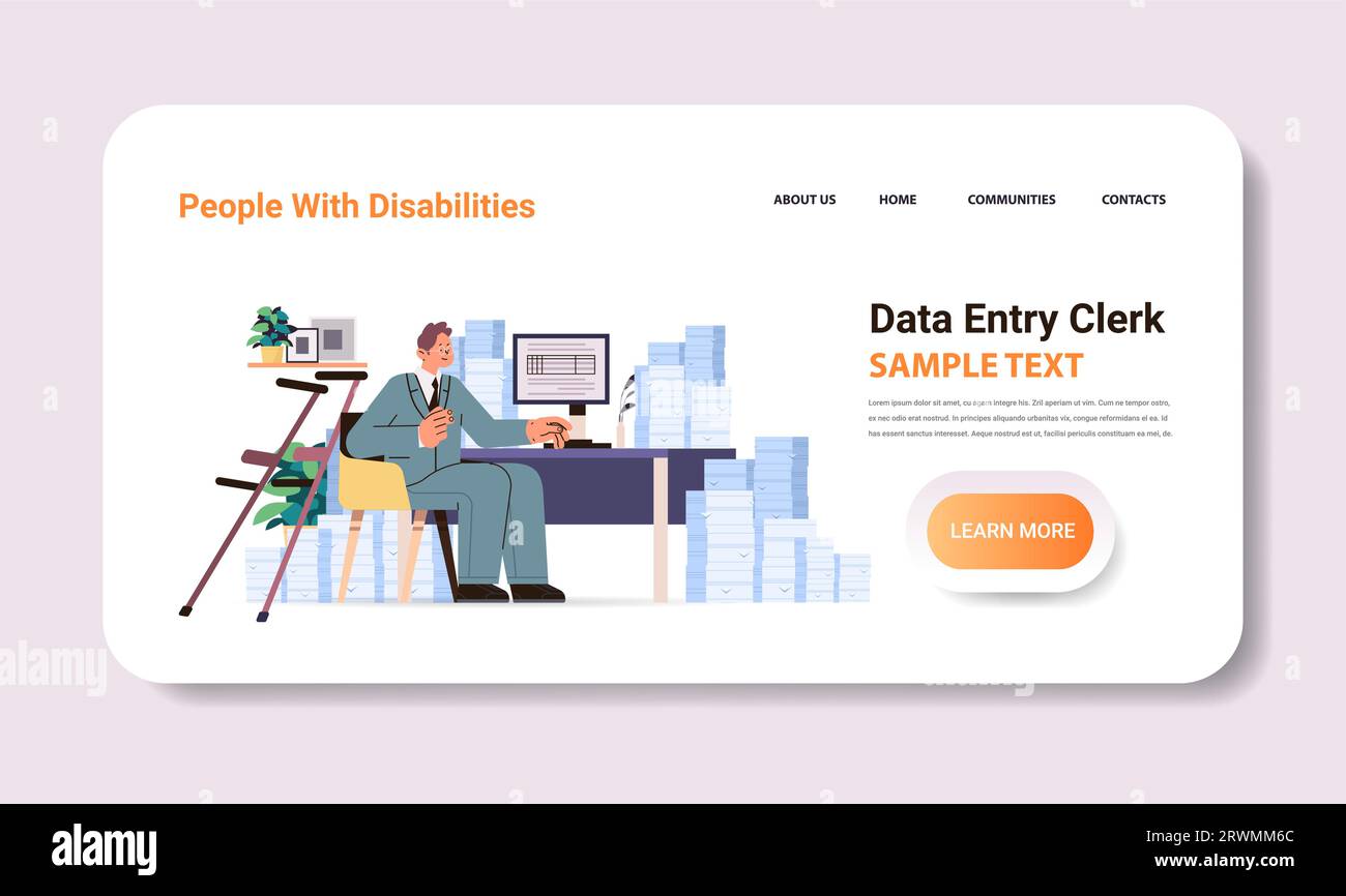 Disabled Man Data Entry Clerk Working With Database On Computer People With Disabilities Concept