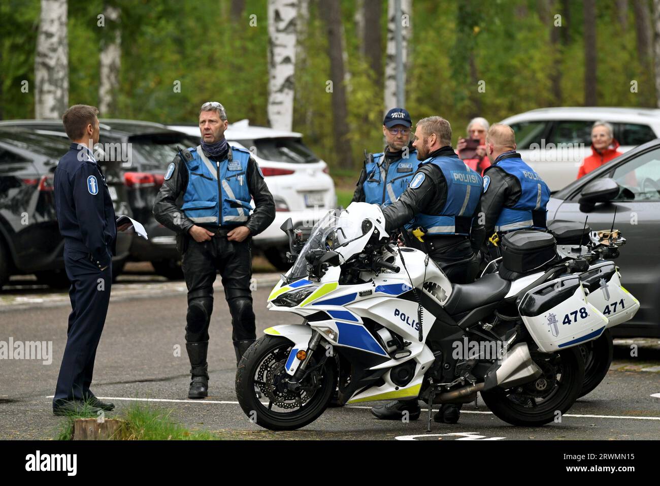 Espoo, Finland. 20th Sep, 2023. Finnish police in position before the ...