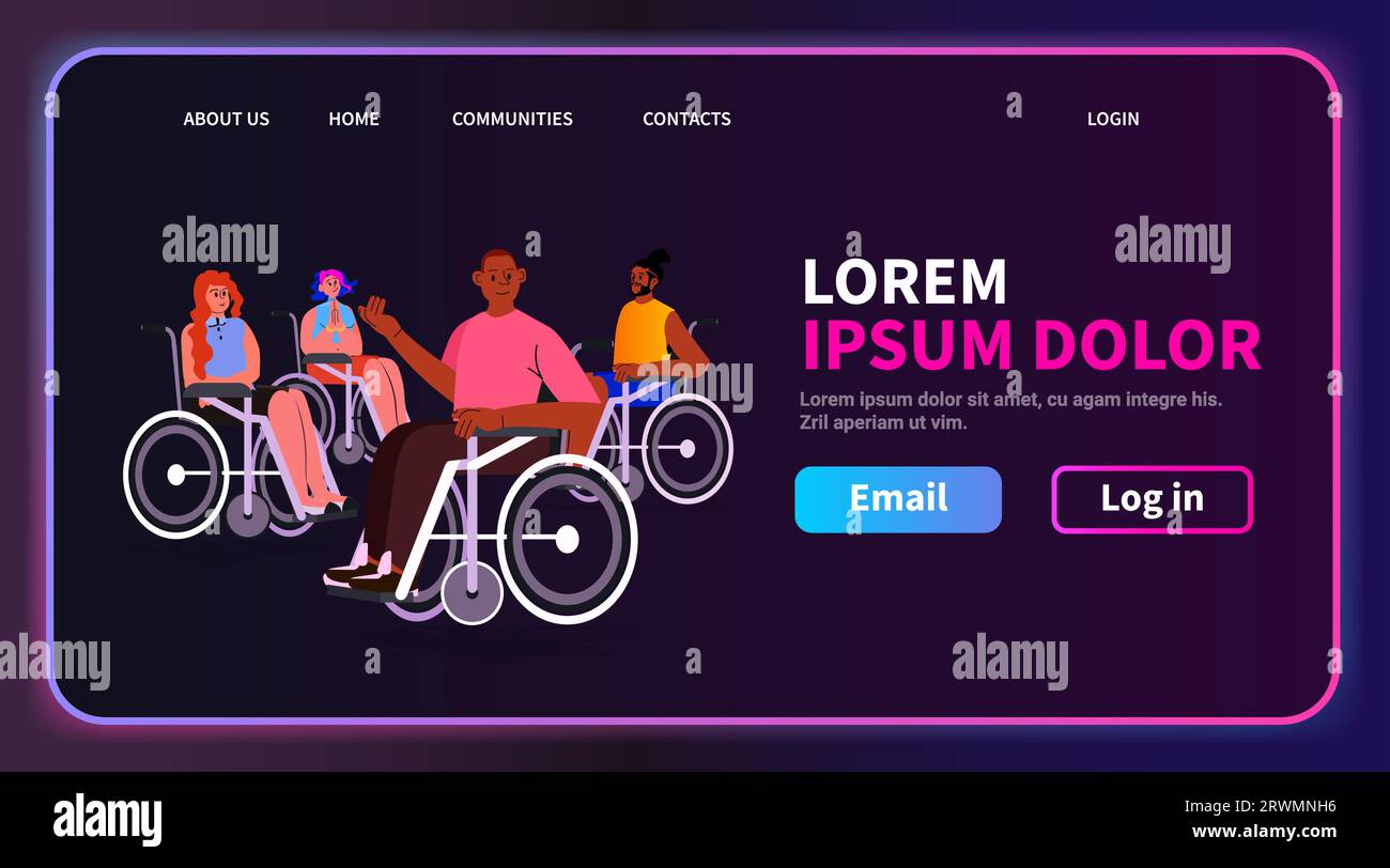 disabled mix race men women in wheelchairs discussing during meeting ...