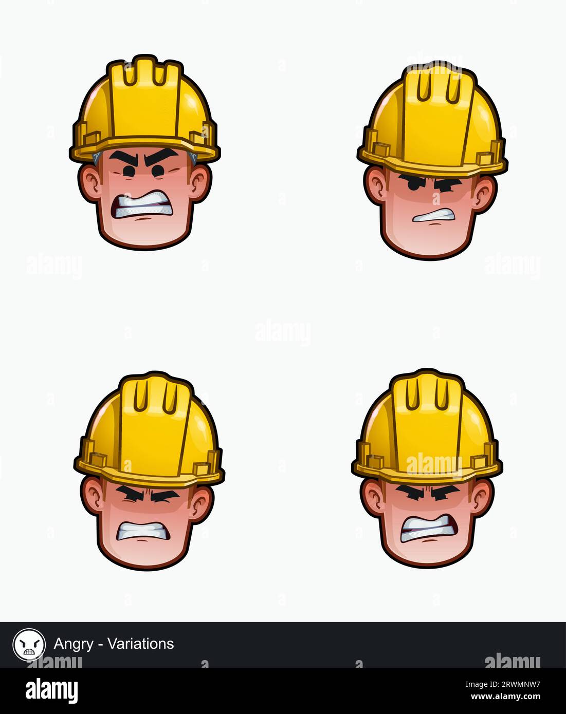 Icon set of a construction worker face with Angry emotional expression ...