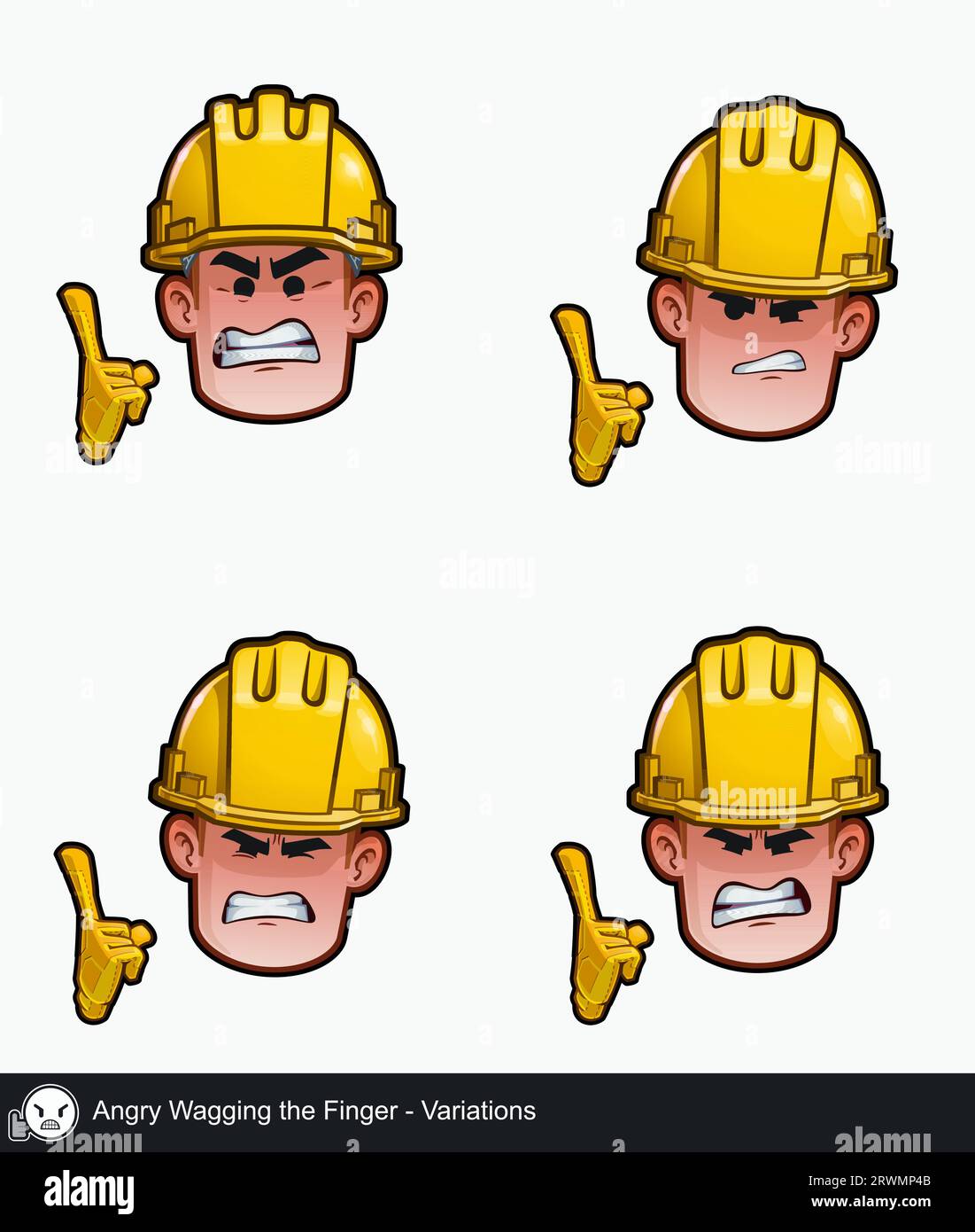 Icon set of a construction worker face with Angry Wagging the Finger ...