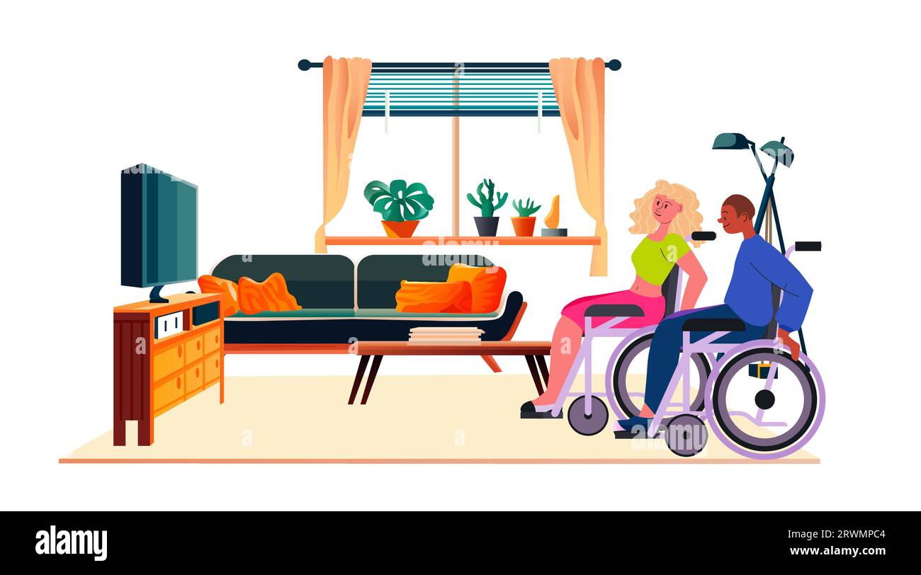 disabled man woman in wheelchairs watching tv people with disabilities ...