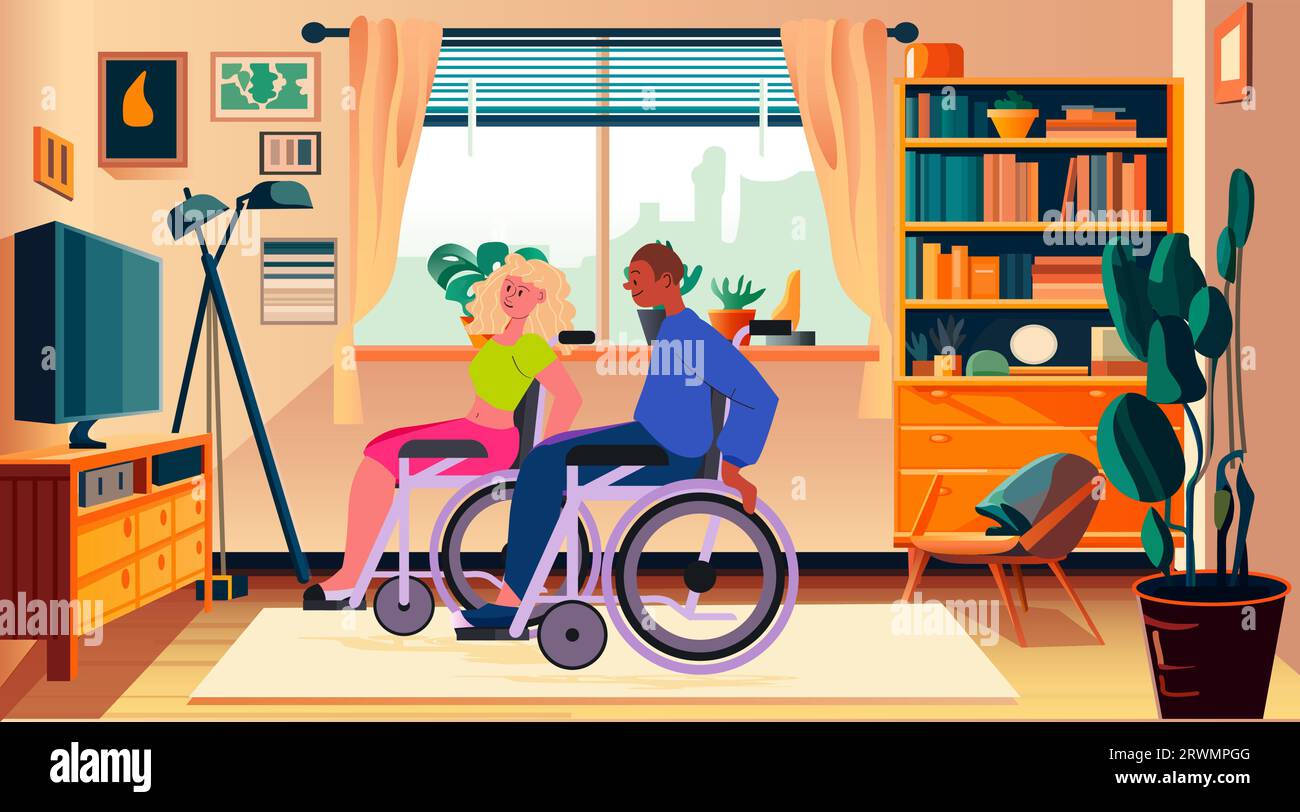 disabled man woman in wheelchairs watching tv people with disabilities ...