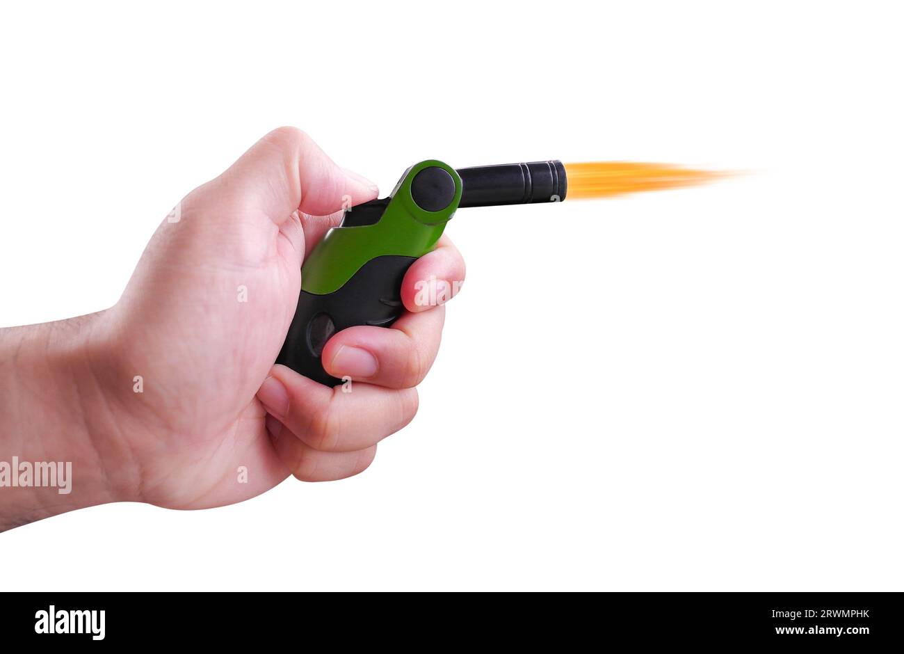 Hand holding a gas lighter isolated on a white background, cigarette ...