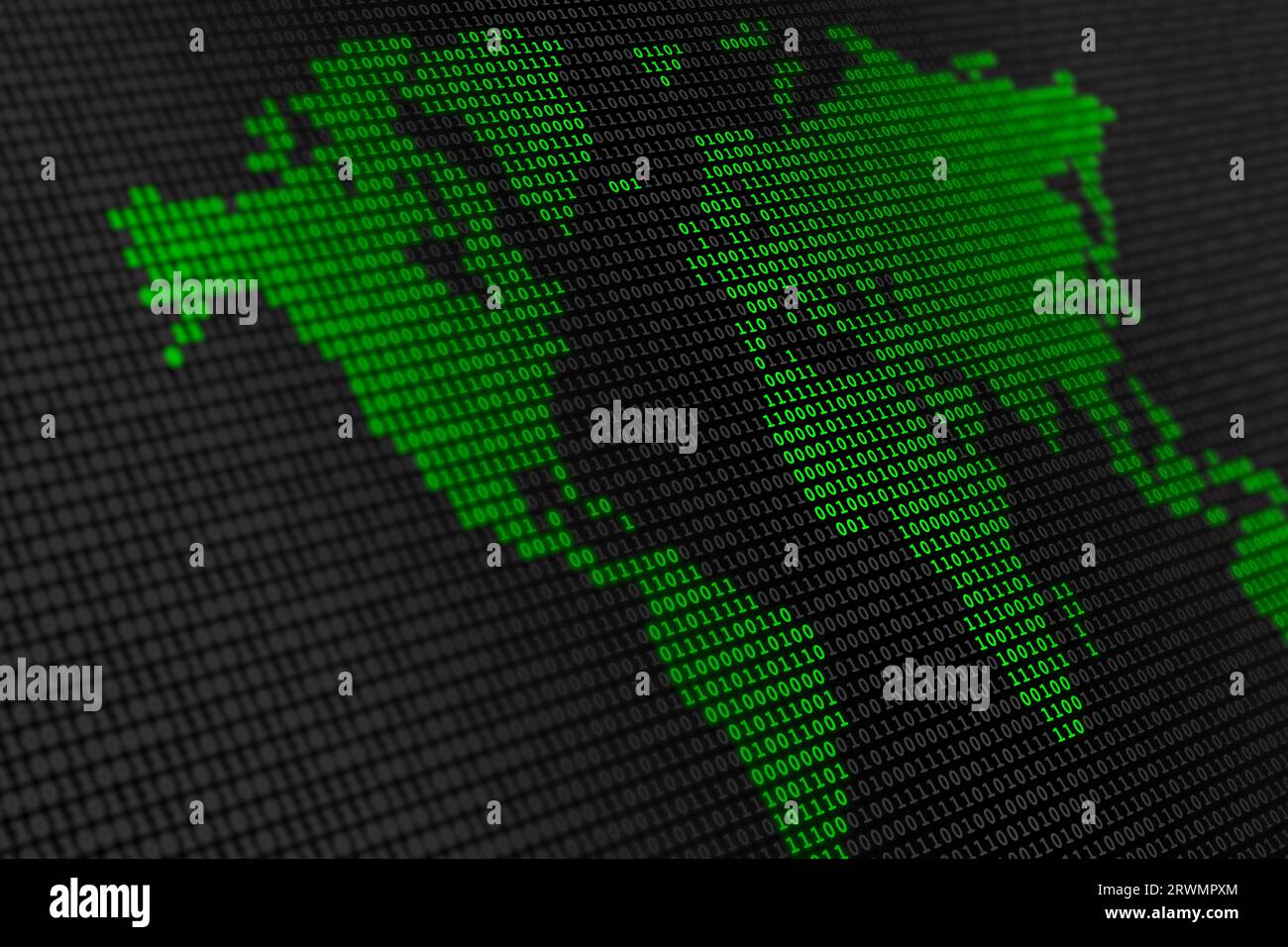 Green world map made of binary code. Digital background illustration ...