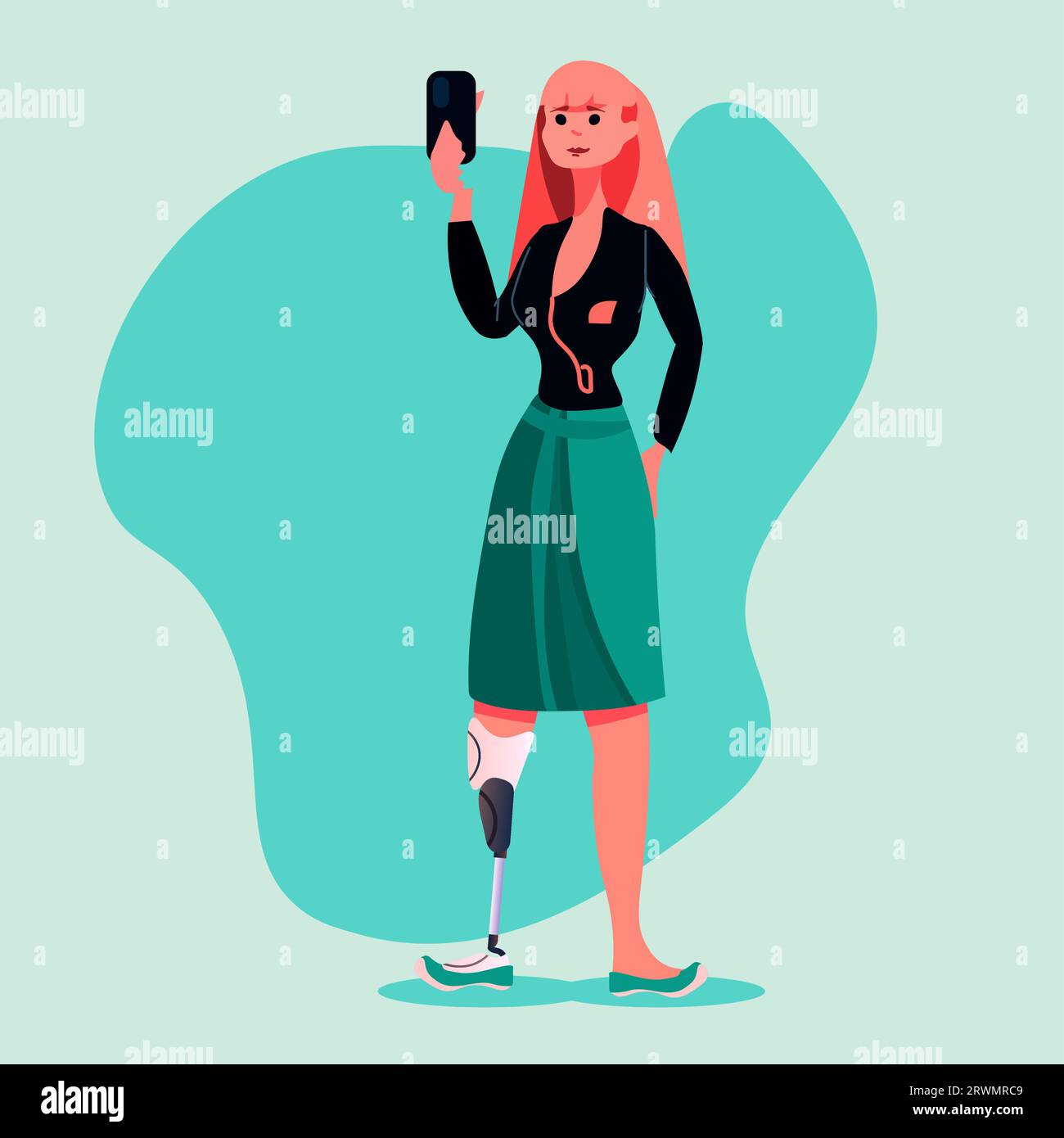 woman with replaced robotic leg with titanium implant or prosthesis ...