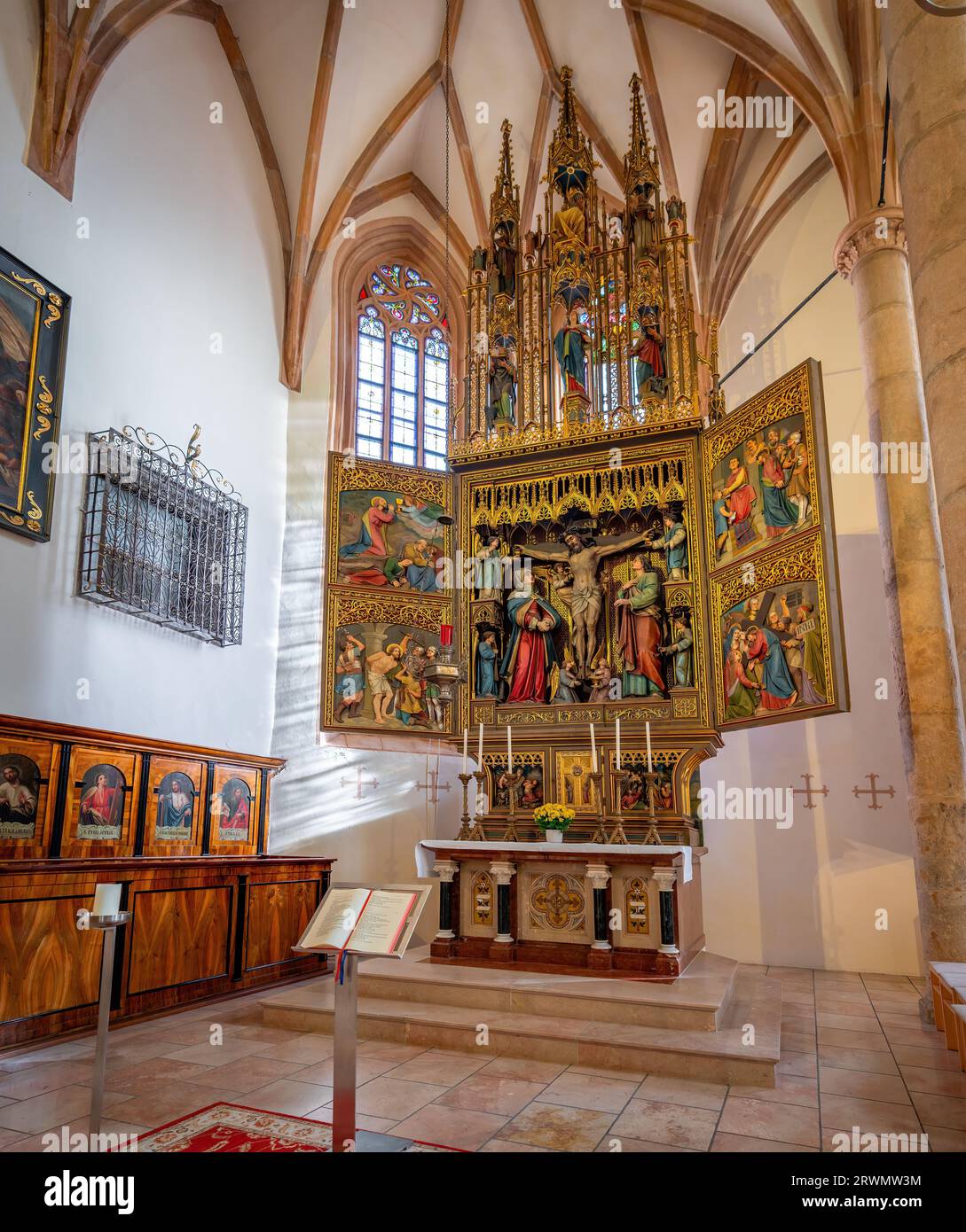 Neo-Gothic Cross Altar at Catholic Church Interior - Hallstatt, Austria ...