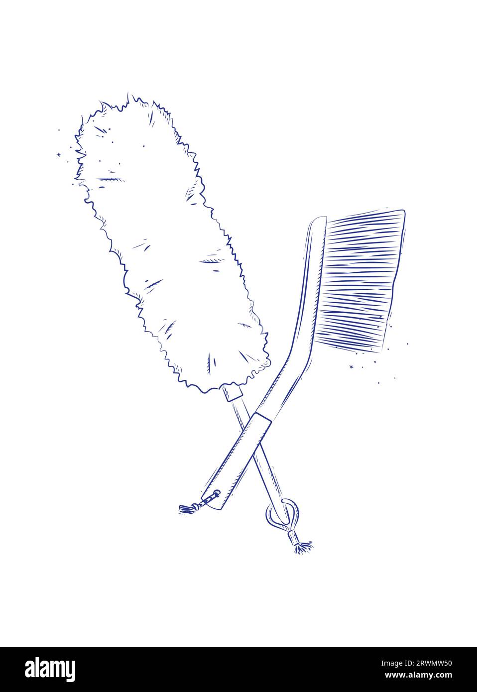 Dust remover tool and brush drawing in graphic style on light ...