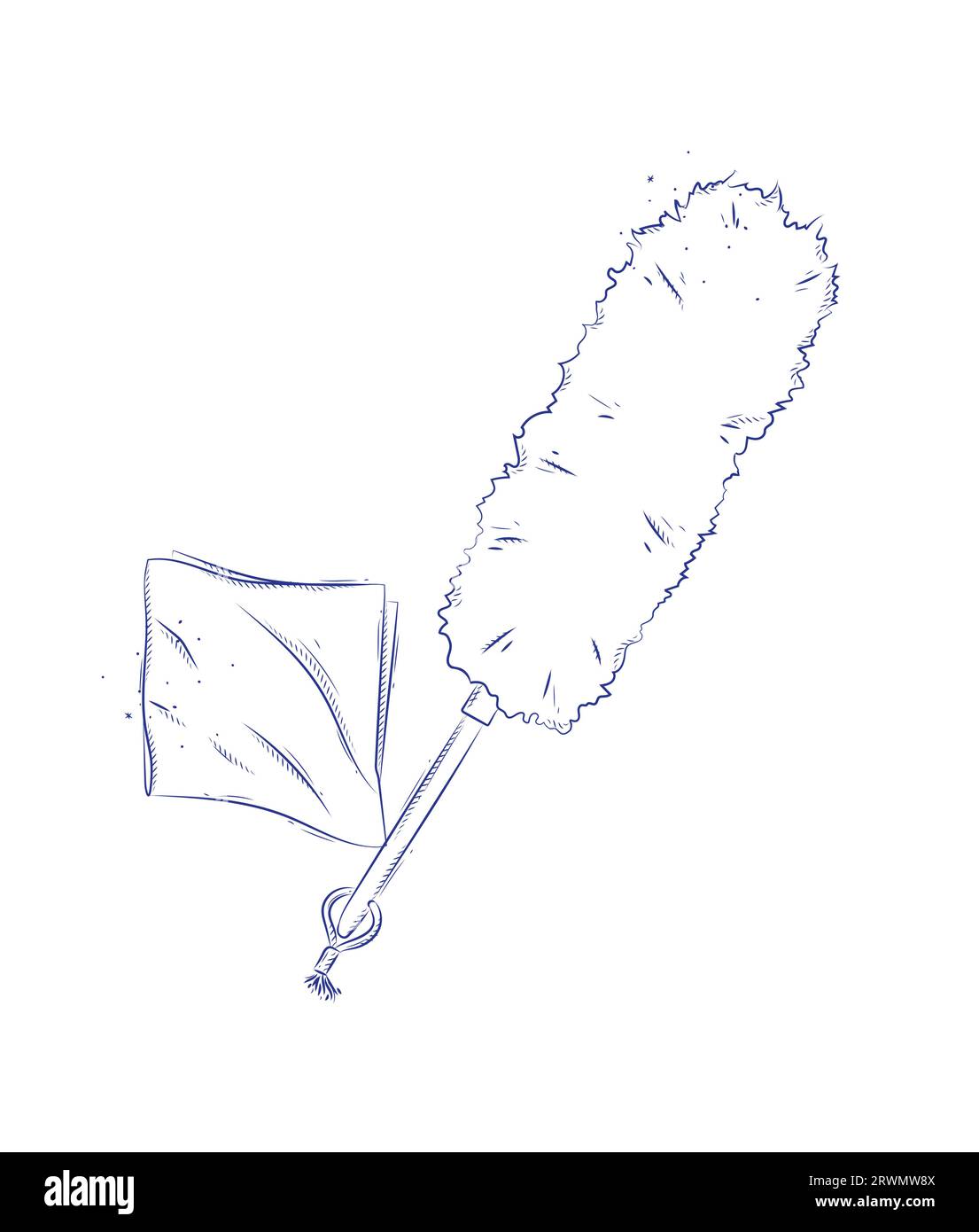 Dust remover tool and wipes drawing in graphic style on light ...