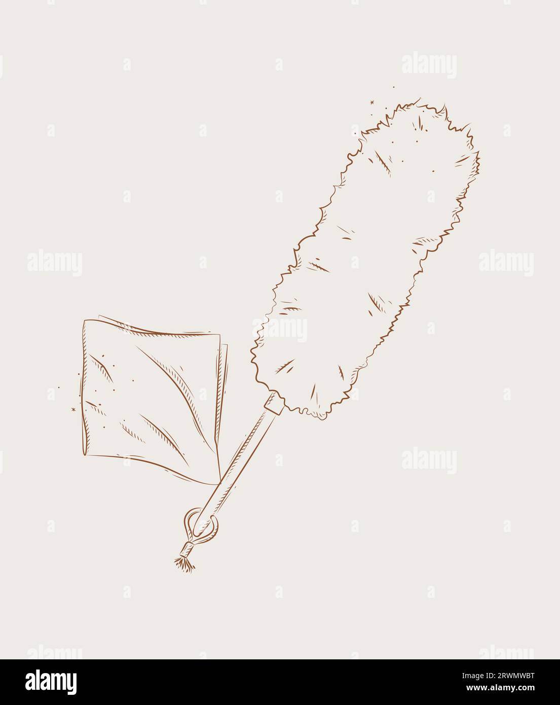 Dust remover tool and wipes drawing in graphic style on beige ...