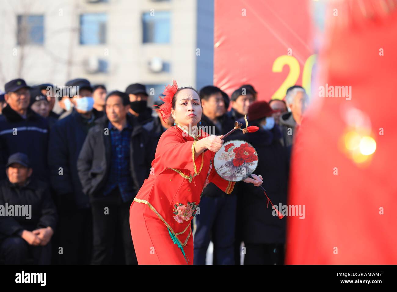 LUANNAN COUNTY, China - January 1, 2022: Chinese folk dance Yangko is ...
